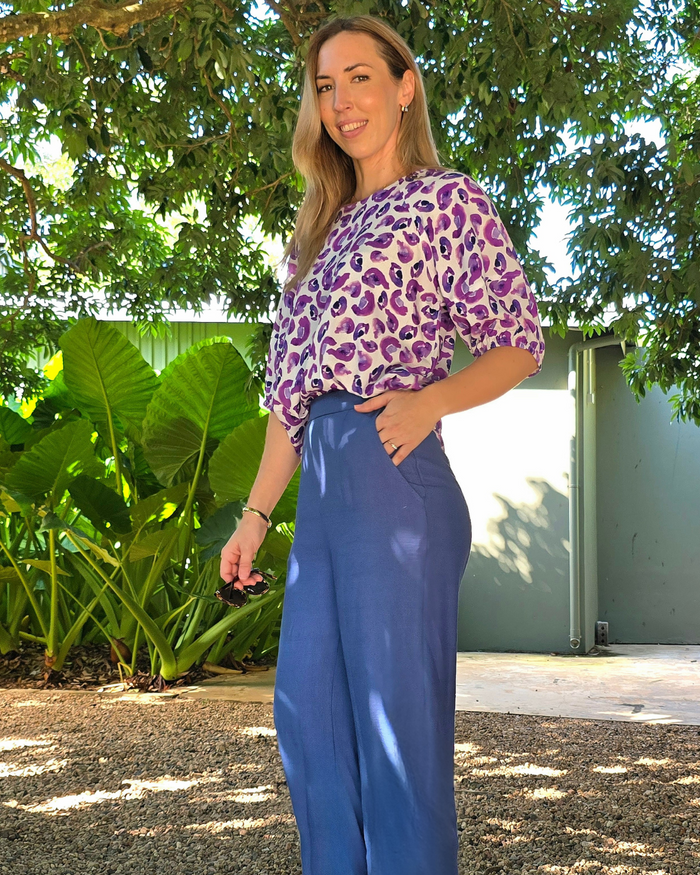 Lavender - Pacific Blue: Wide leg pants