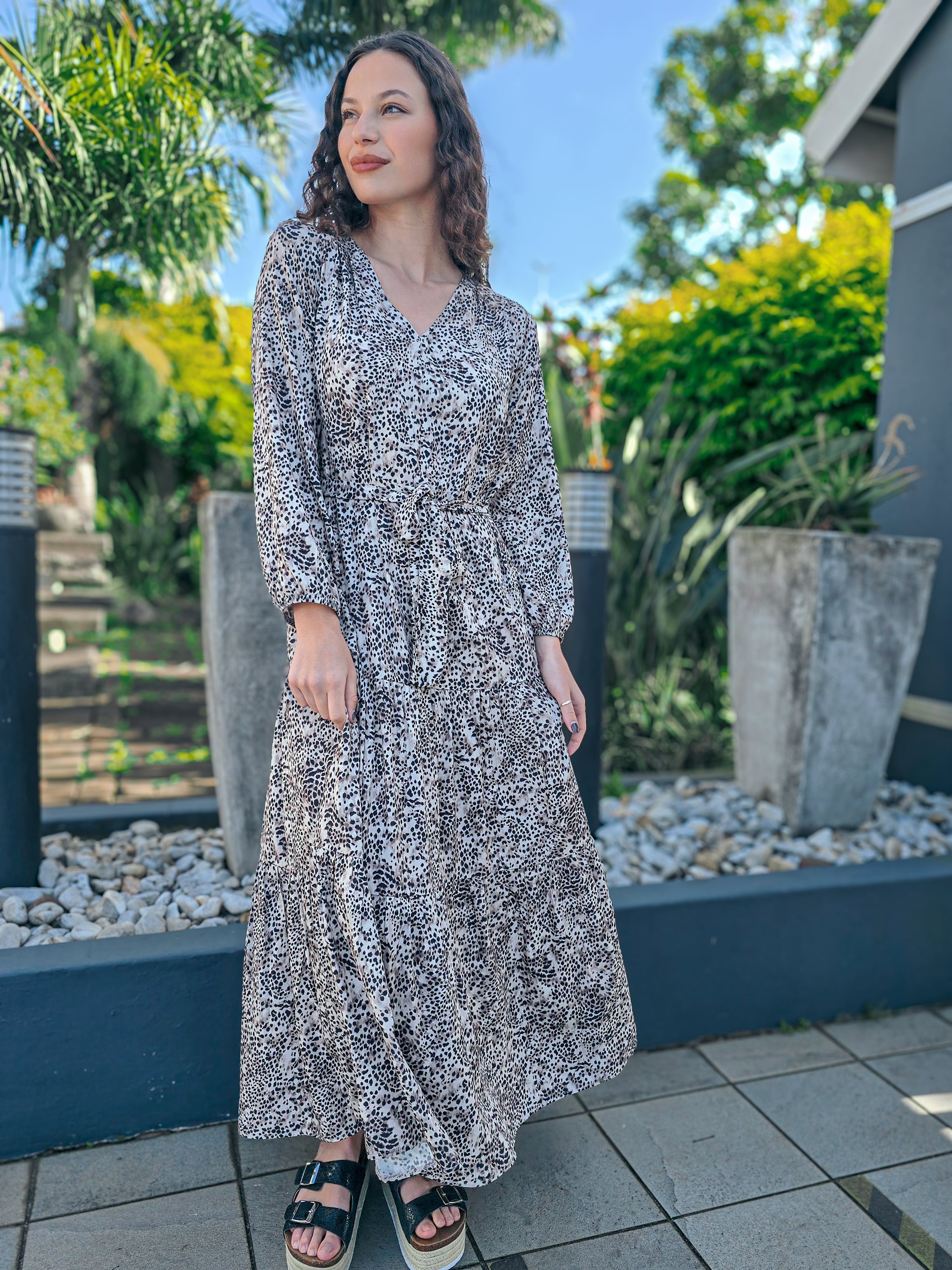 Brae - Thunderstorm: Tiered long sleeve maxi dress